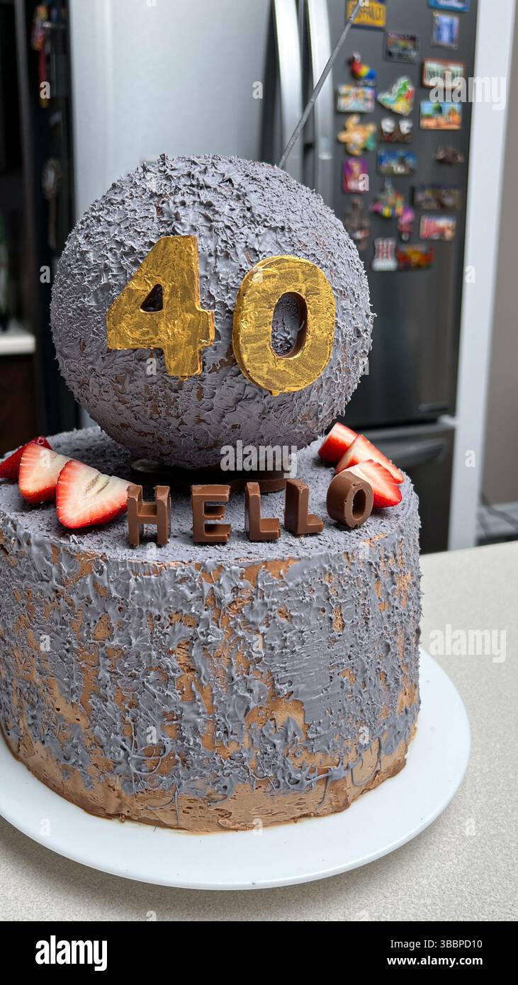 Celebratory 40th Birthday Cake with Chocolate Letters and Strawberry ...