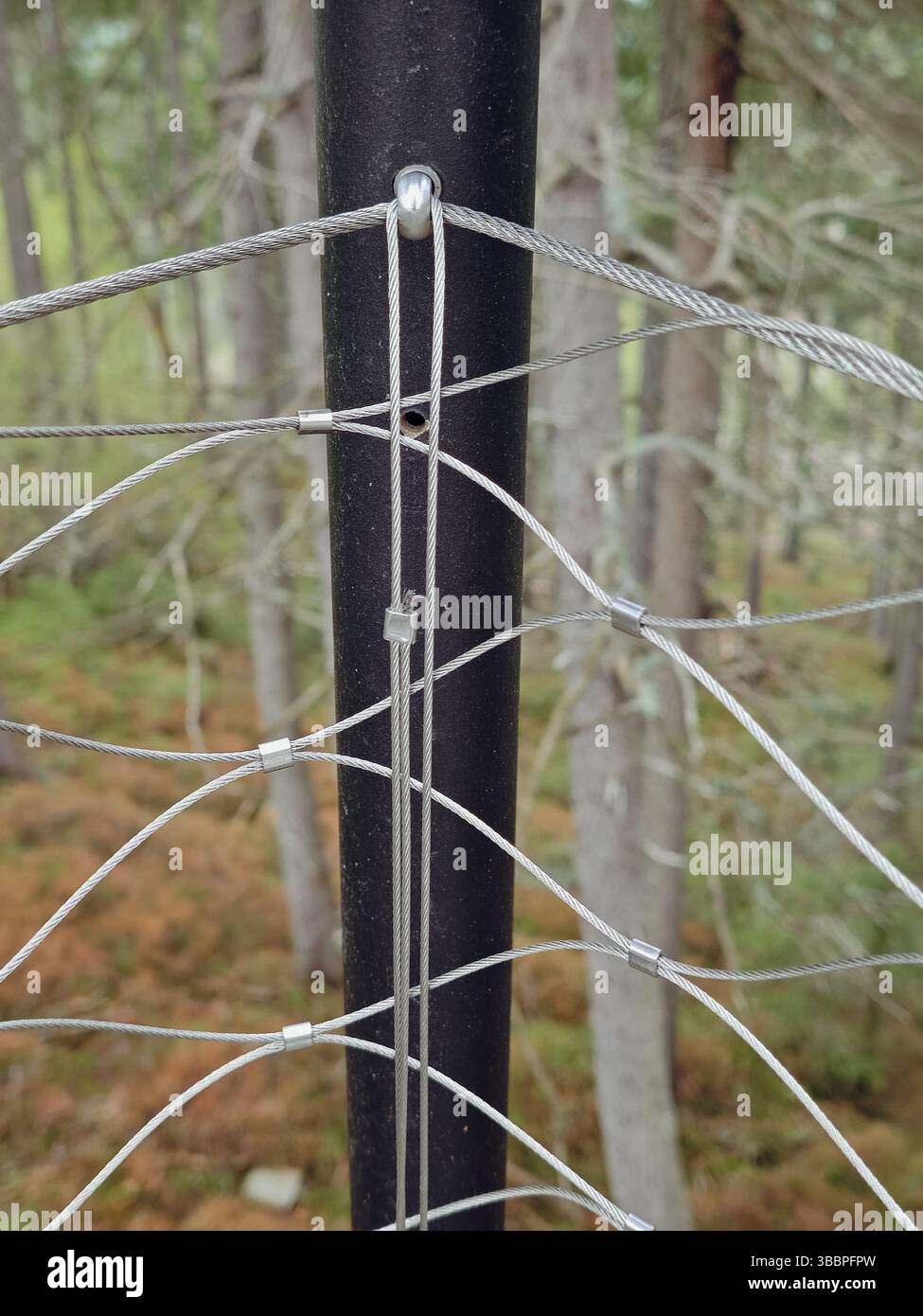 End tensioning joints on a modern wire fence. Anchor eye with thread ...