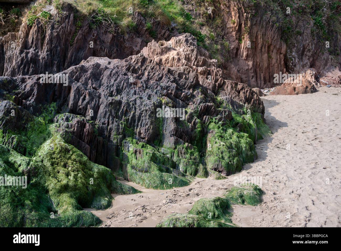 Geology stratification of Bigbury on Sea, Devon is relatively flat ...