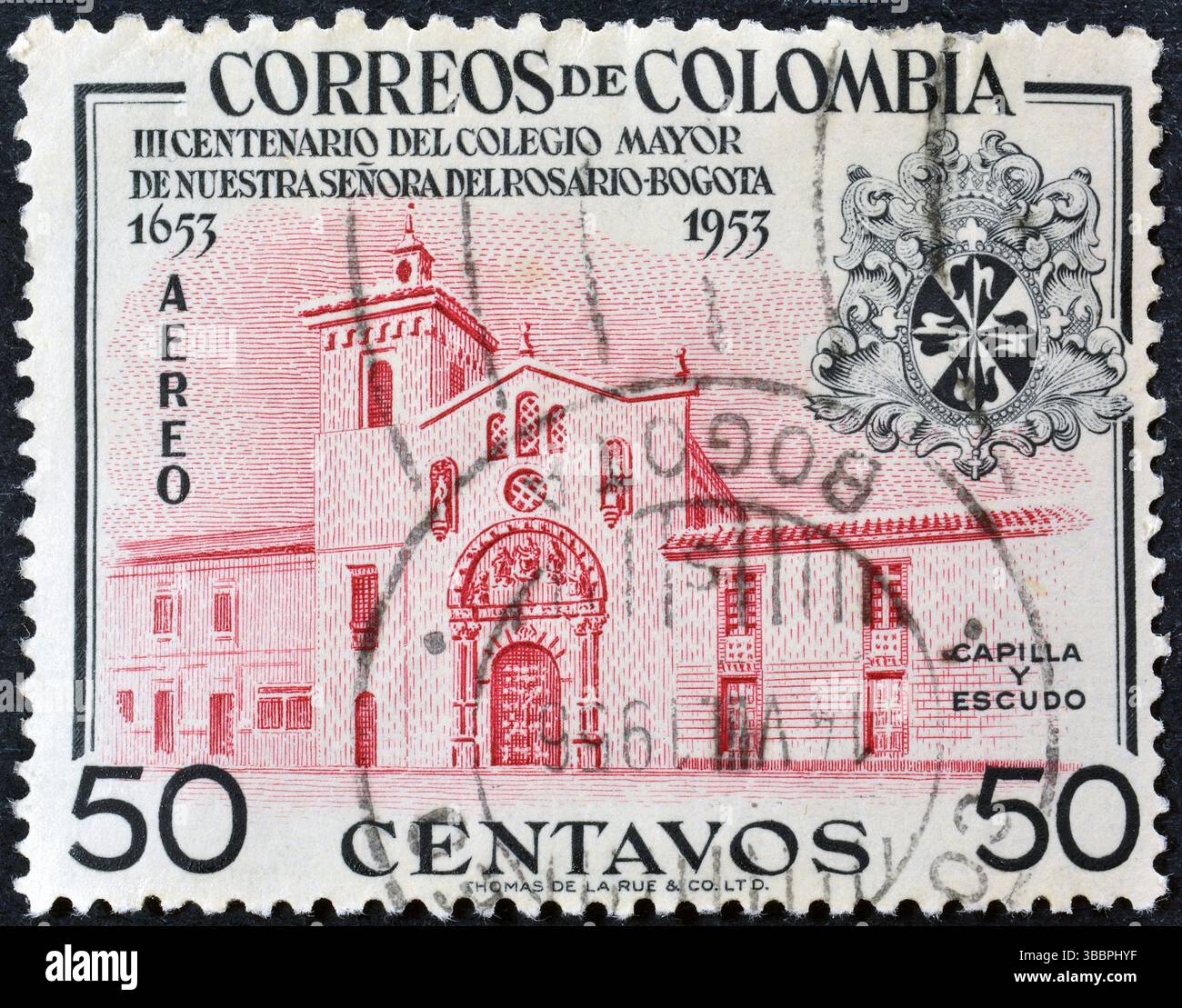 Cancelled postage stamp printed by Colombia, that shows Chapel "Nuestra ...