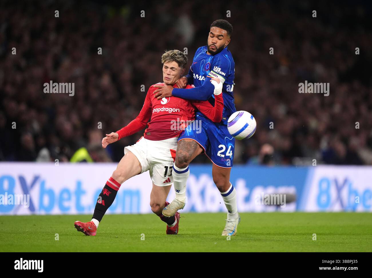 Manchester United's Alejandro Garnacho (left) and Chelsea's Reece James ...