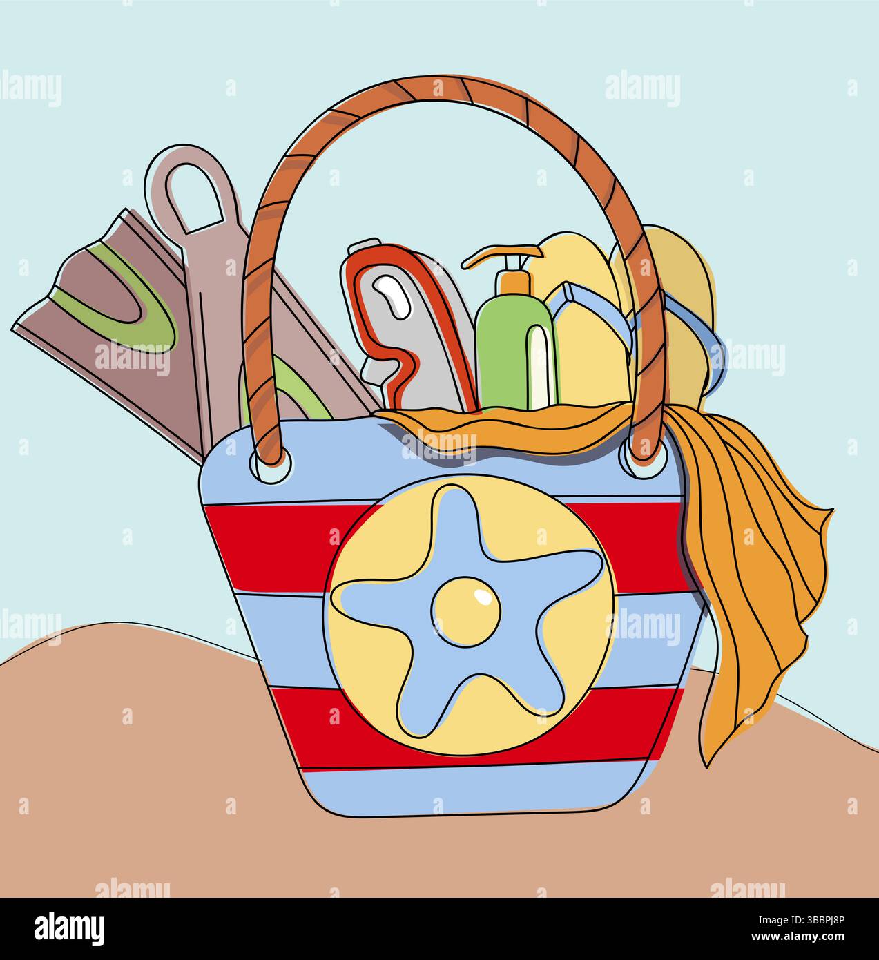 Beach Bag With Fins And All Beach Essentials Vector Illustration In ...