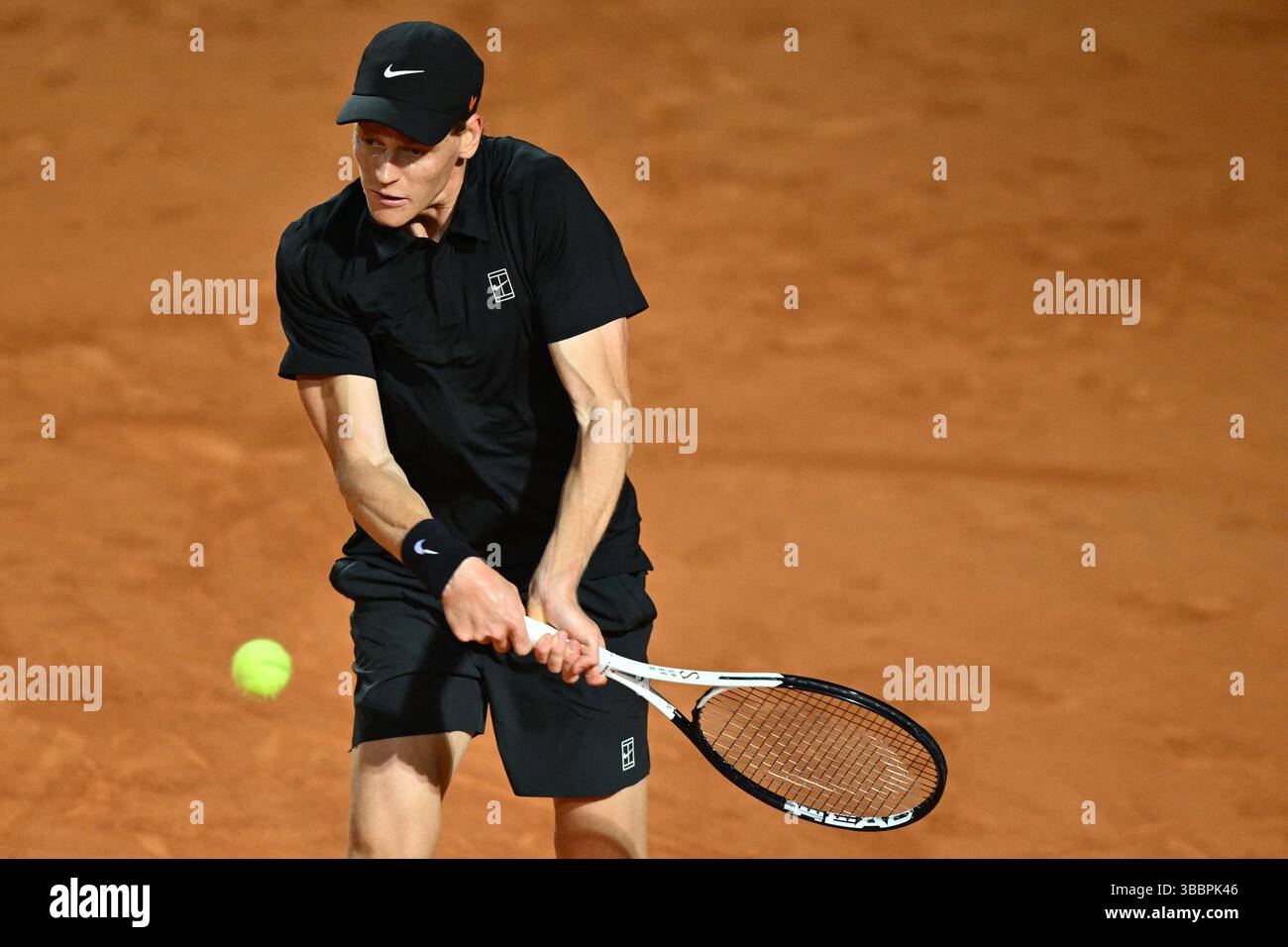 Rome, Italy. 16th May, 2025. Jannik Sinner (ITA) in action against Tommy Paul (USA) during the ...