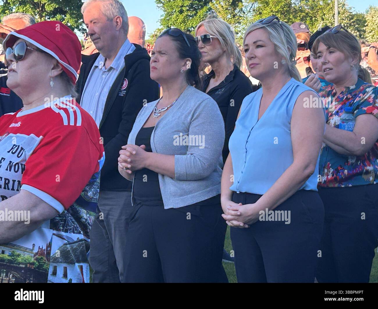 Sinn Fein president Mary-Lou McDonald (centre left) and NI First ...