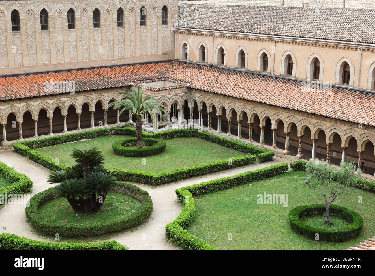 Details of the cloisters of Monreale Cathedral, a splendid example of ...