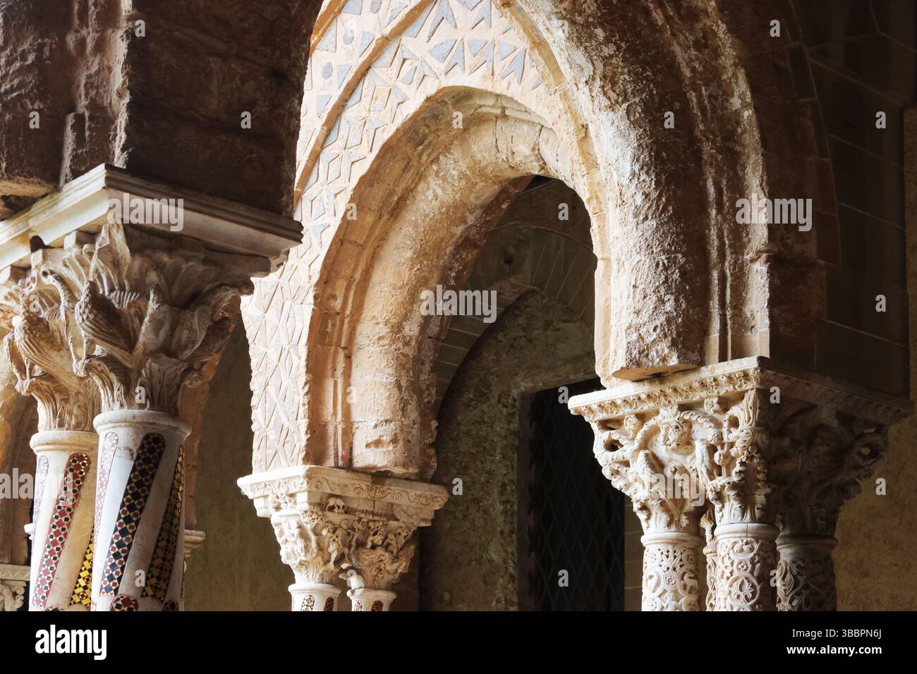 Details of the cloisters of Monreale Cathedral, a splendid example of ...