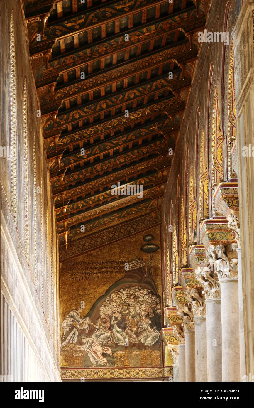 Details of the cloisters of Monreale Cathedral, a splendid example of Norman architecture, near ...