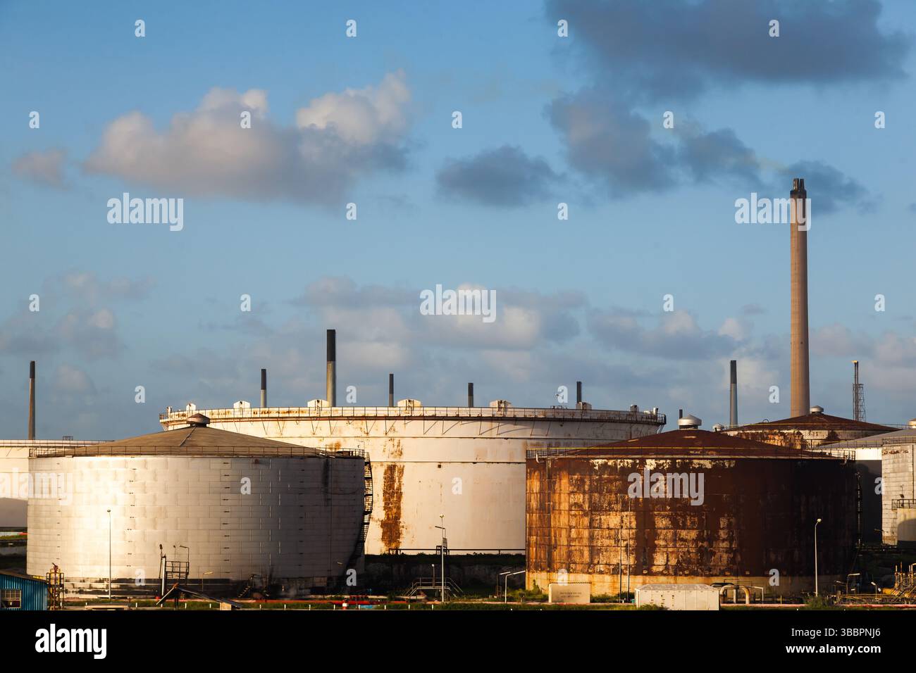 Oil harbor. Refinery and oil storage on the shore of the Gulf of ...