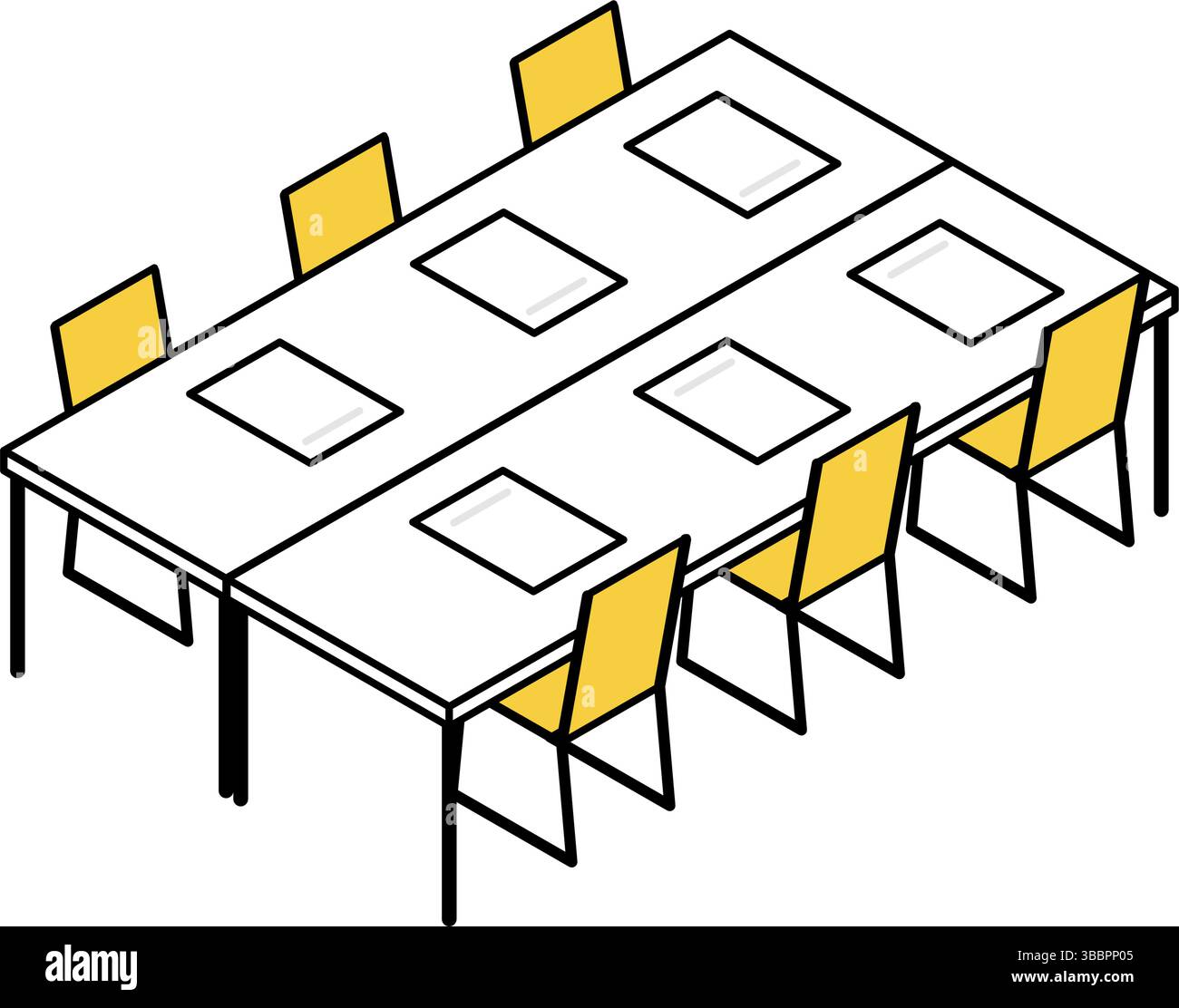 Simple and cute isometric line art illustration of a conference room ...