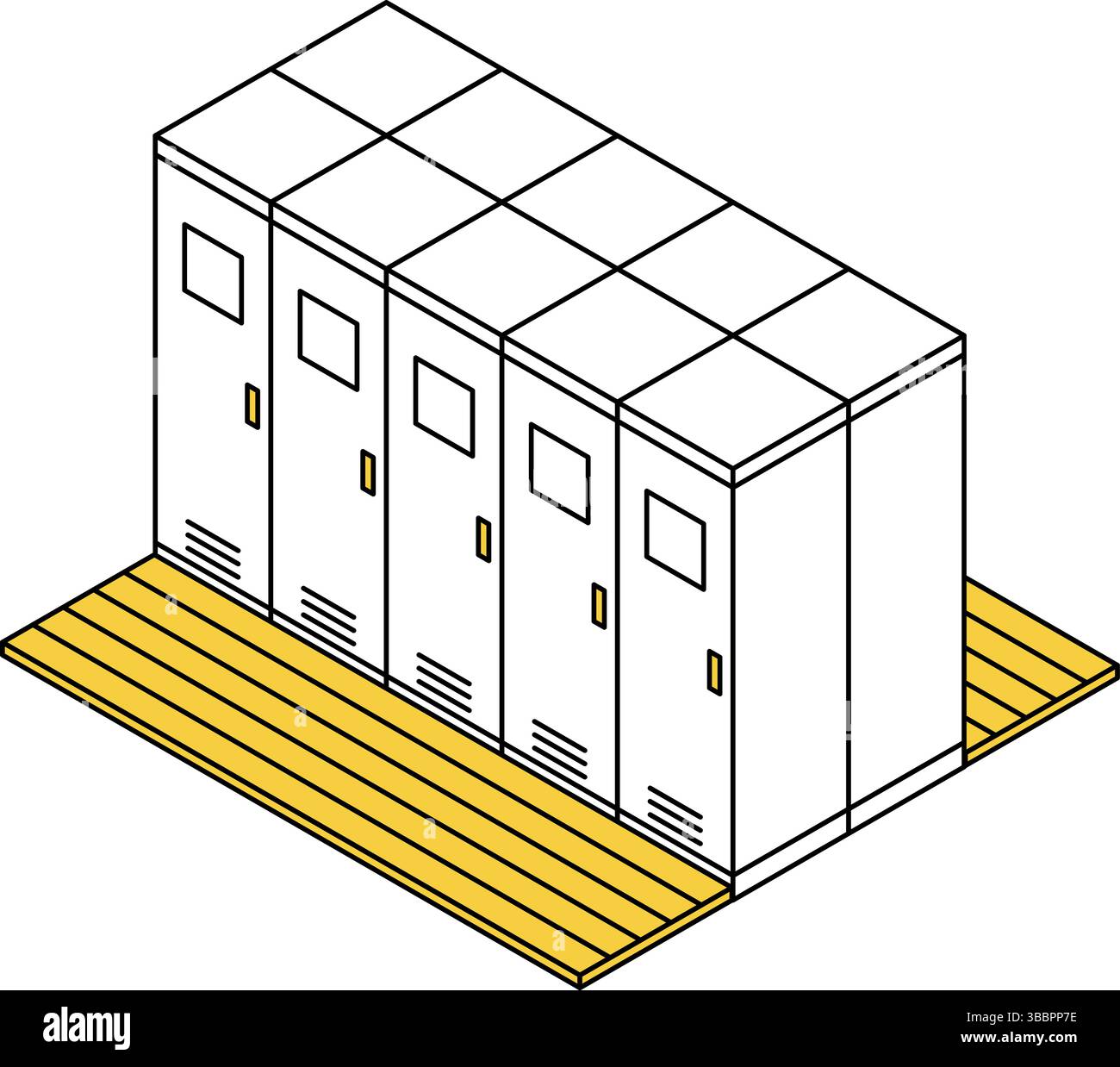 Simple and cute isometric line art illustration of locker rooms and ...