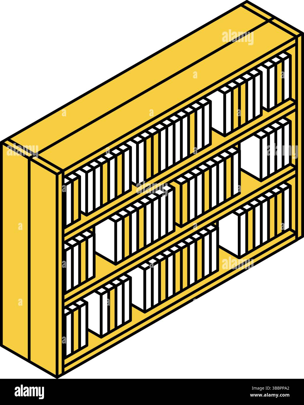 Simple and cute isometric line art illustration of a short bookshelf in ...