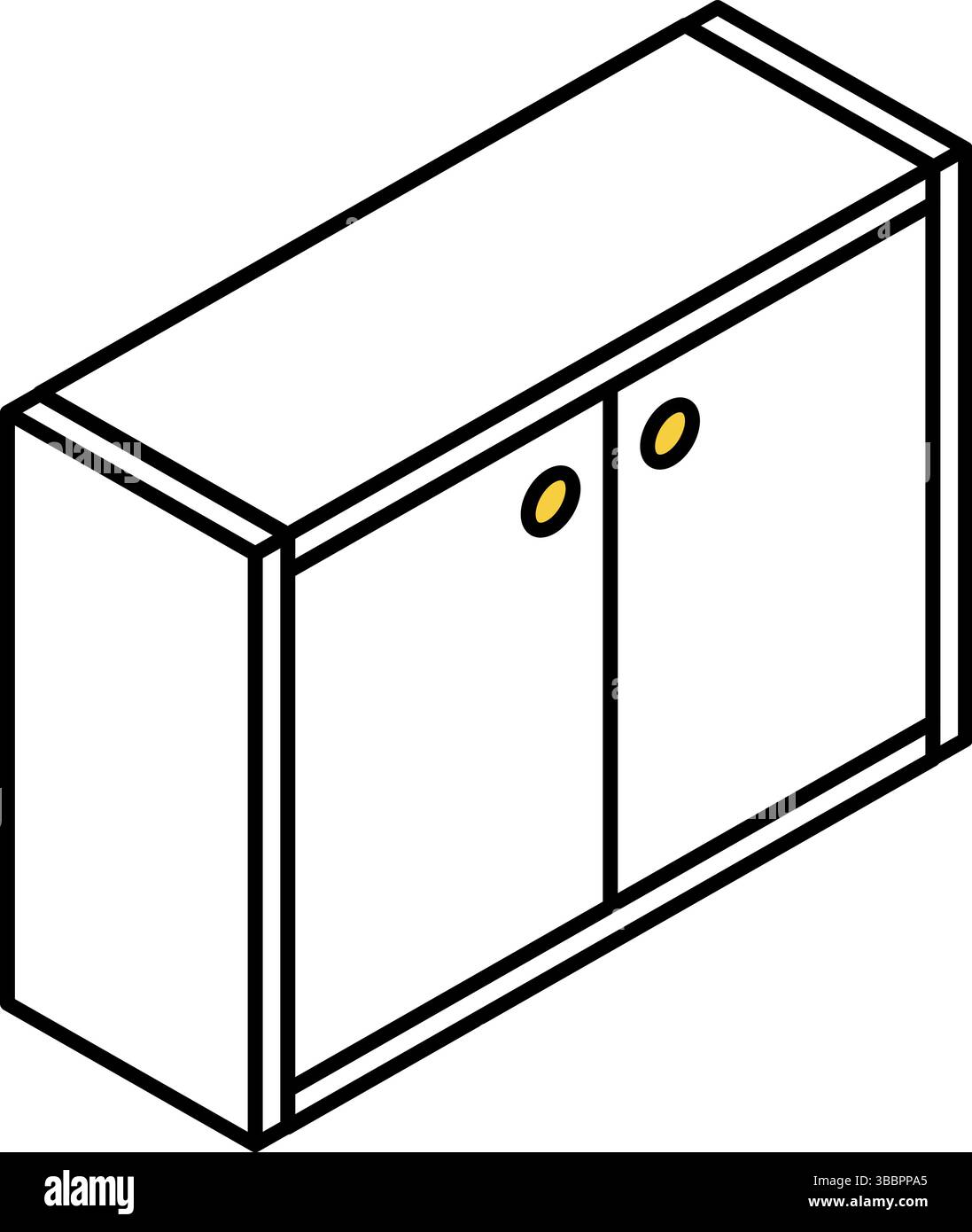 Simple and cute isometric line art illustration of a cabinet with ...