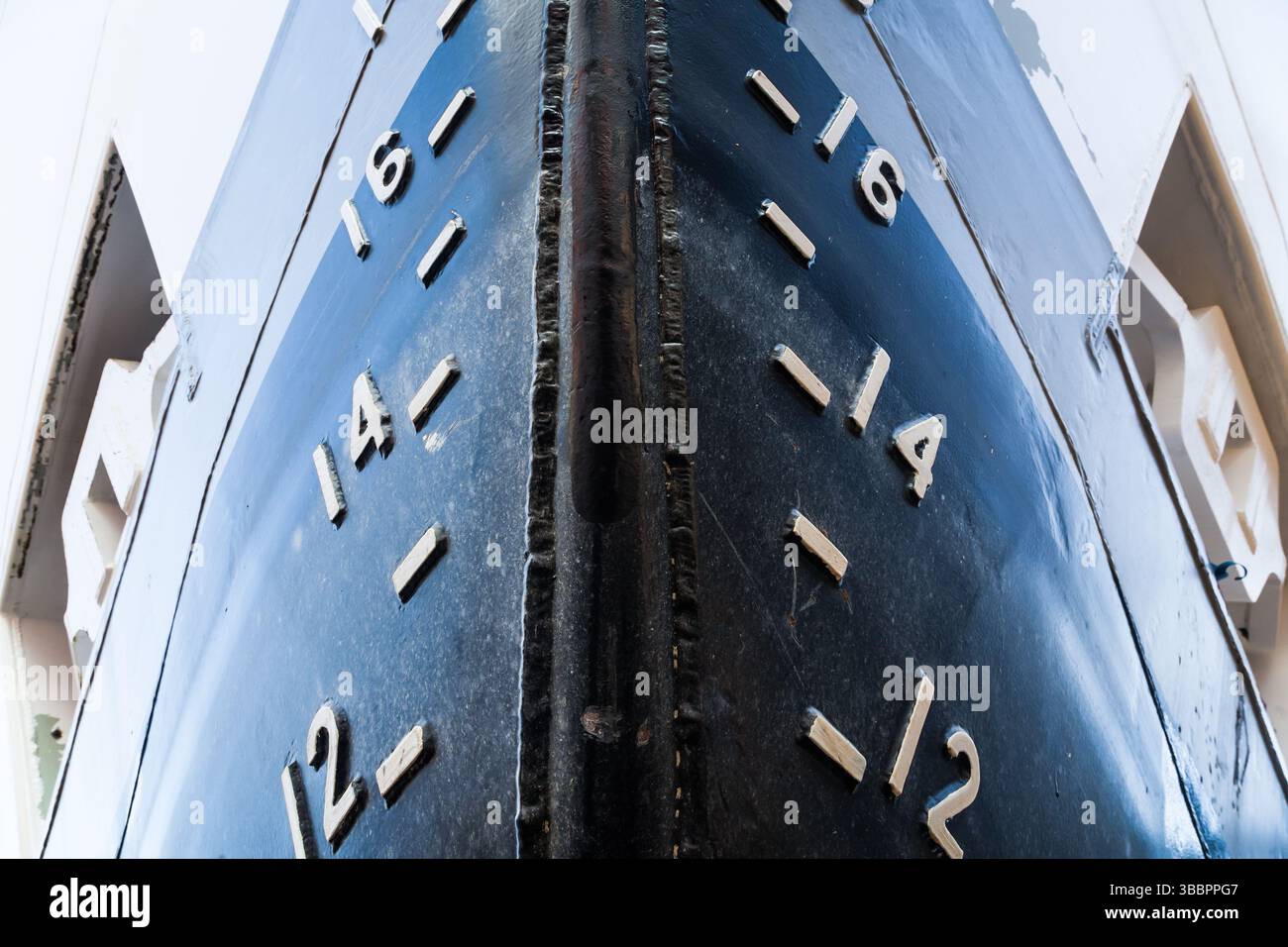 The bow of a cargo ship with anchors. The bow of the tugboat with the ...