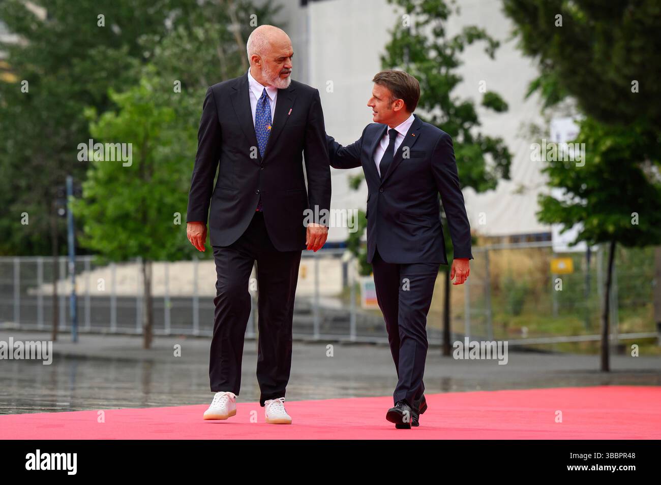 Prime Minister of Albania Edi Rama, left, walks with President of ...