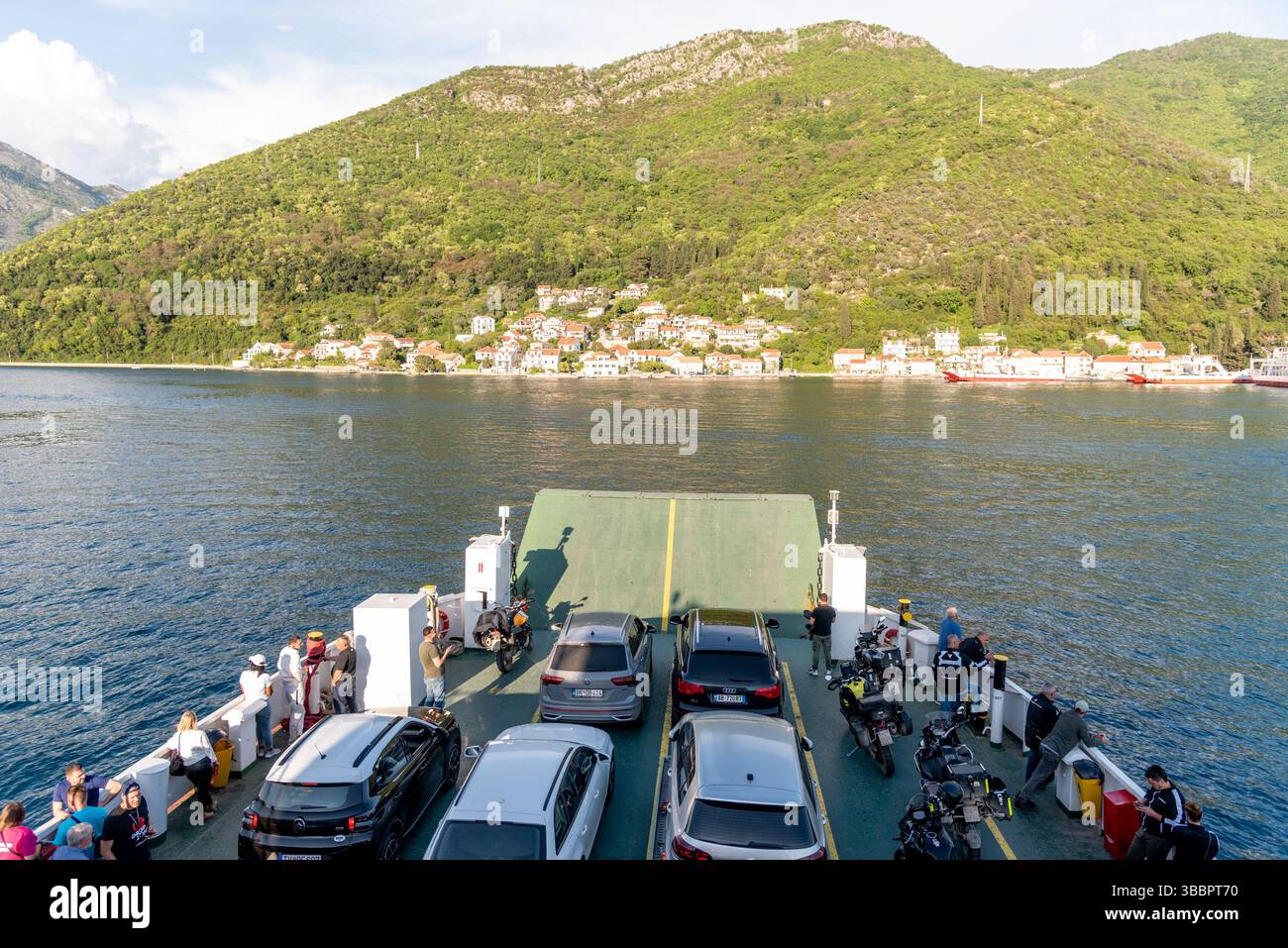 Tivat, Montenegro, 27 April 2025, ferry boat ship for cars sails on the ...
