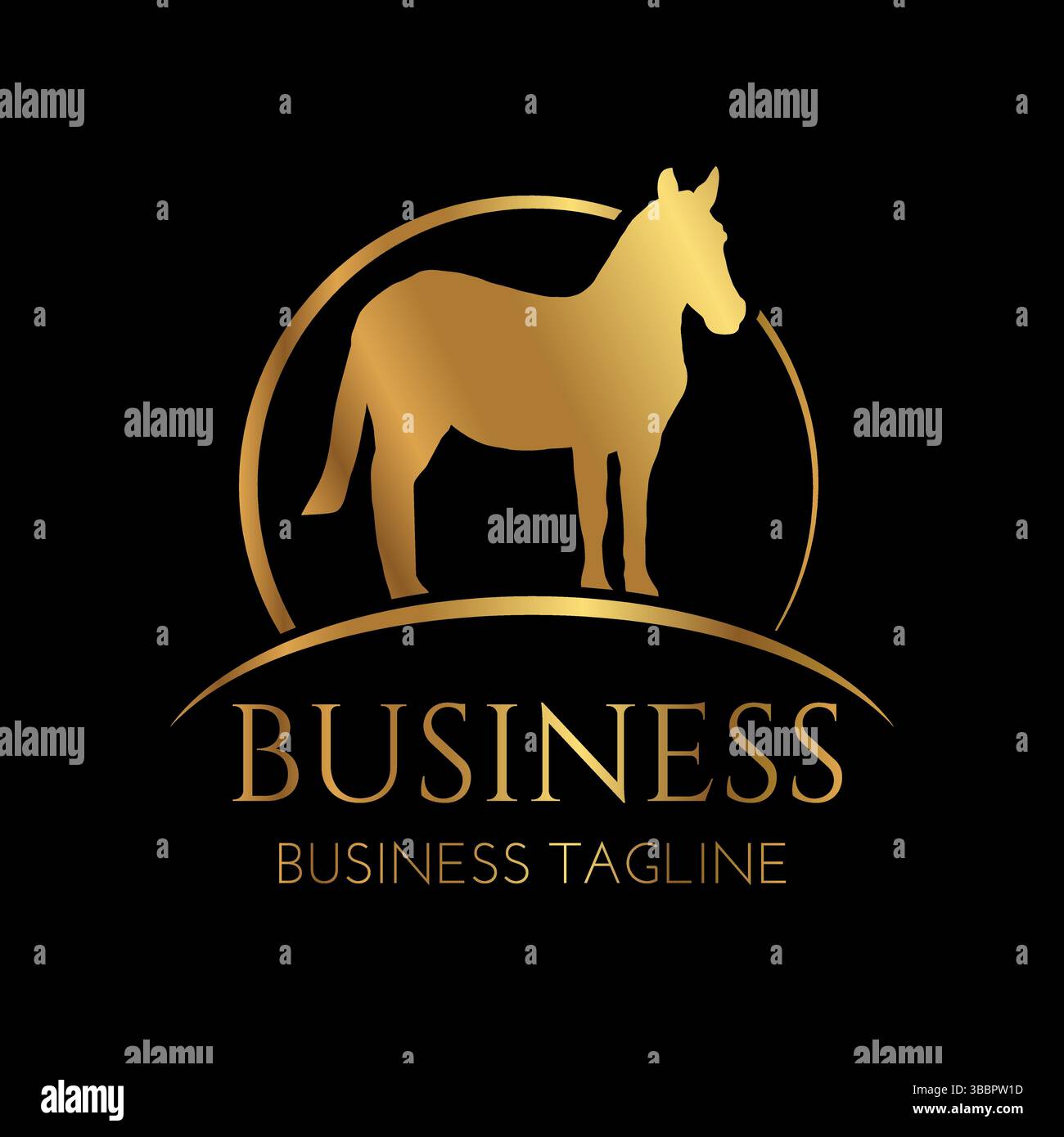 Gold Stallion or Equestrian Logo with Standing Horse on Black ...