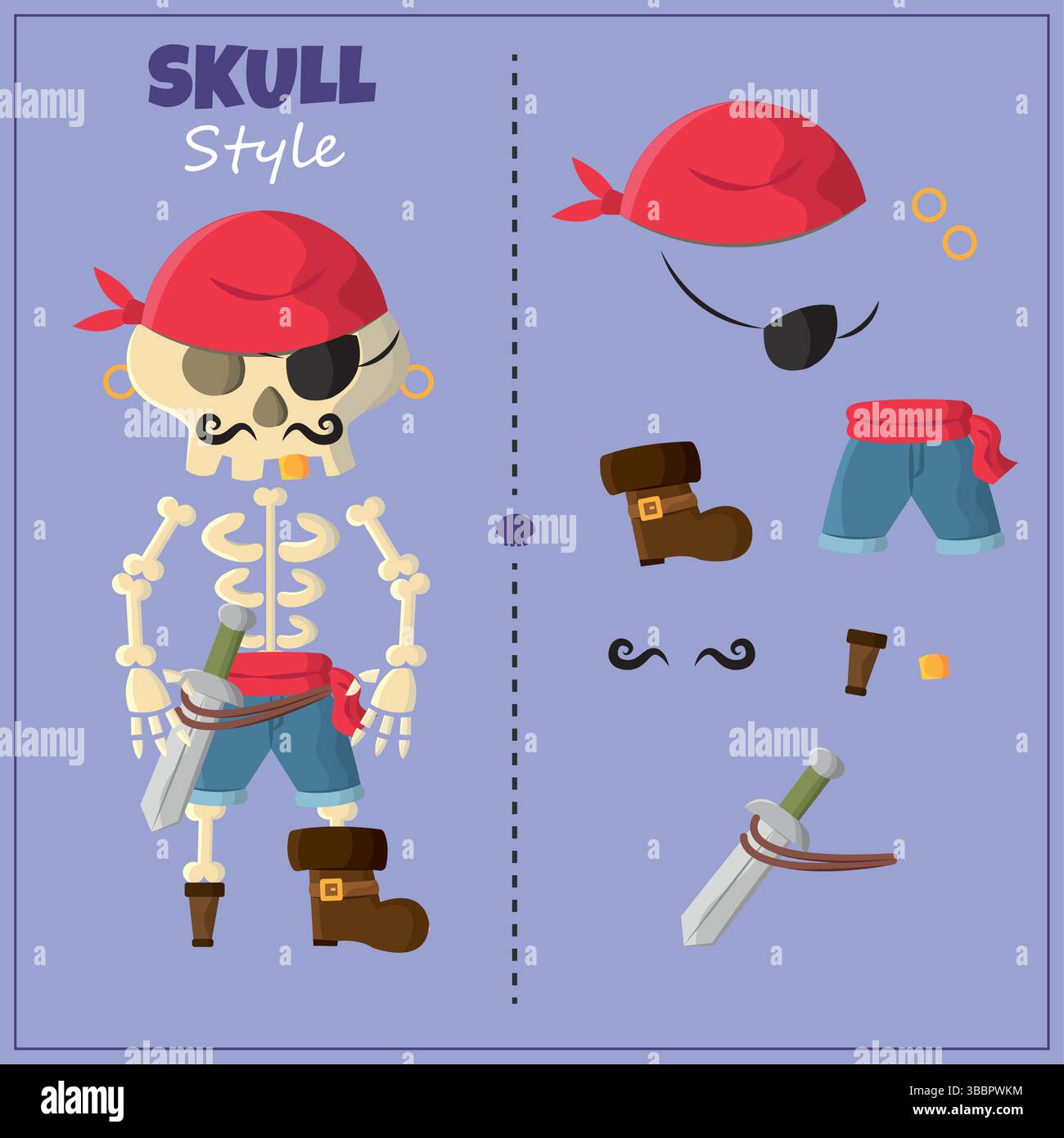 Pirate skeleton costume set. Vector illustration Stock Vector Image ...