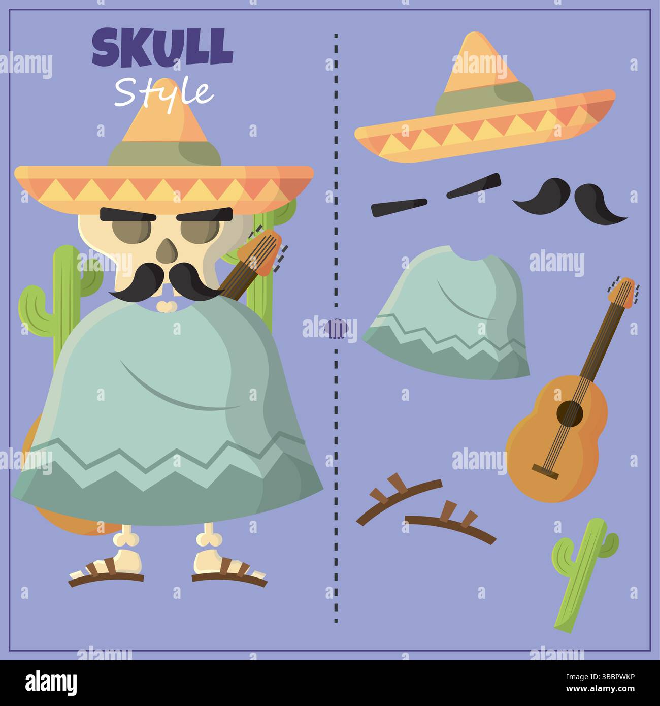 Mariachi skeleton character. Vector illustration Stock Vector Image ...