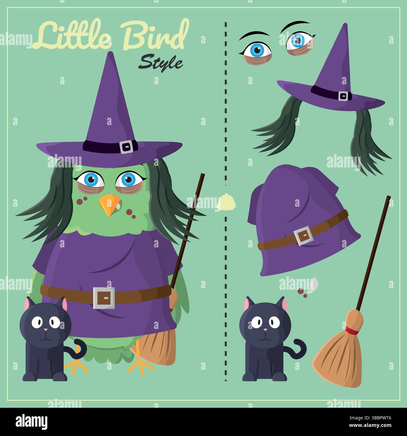 Witch bird with black cat. Vector illustration Stock Vector Image & Art ...