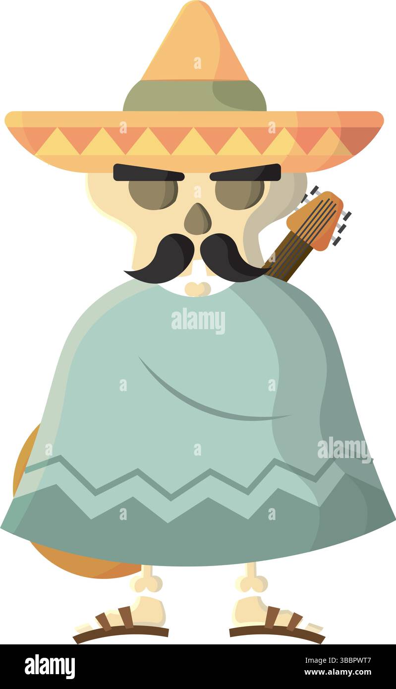 Mexican skeleton with guitar. Vector illustration Stock Vector Image ...