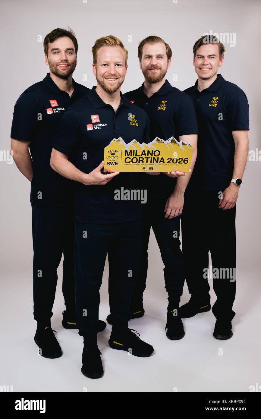 250516 Curling athletes Oskar Eriksson, Niklas Edin, Rasmus Wranå and ...