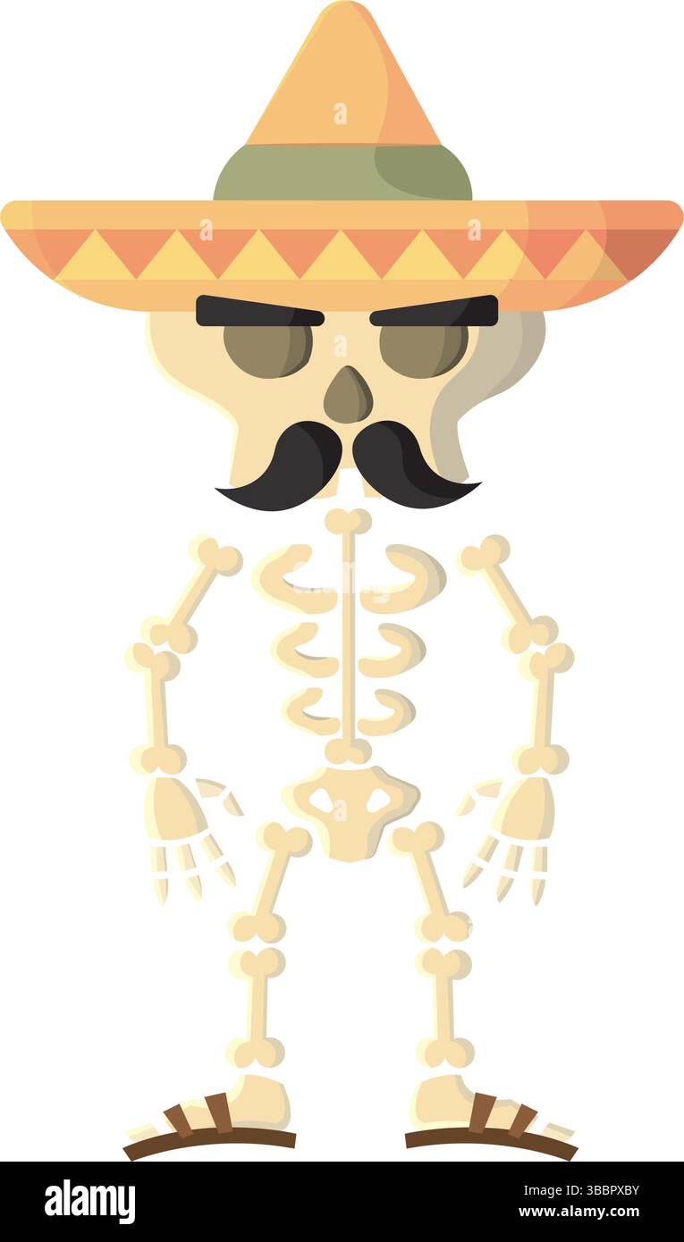 Skeleton with sombrero and mustache. Vector illustration Stock Vector ...
