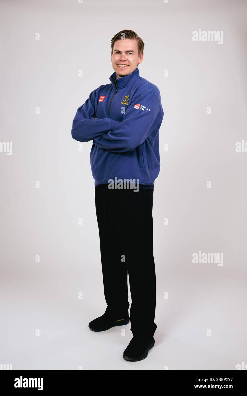 Curling athlete Christoffer Sundgren of, Sweden. , . poses for a ...