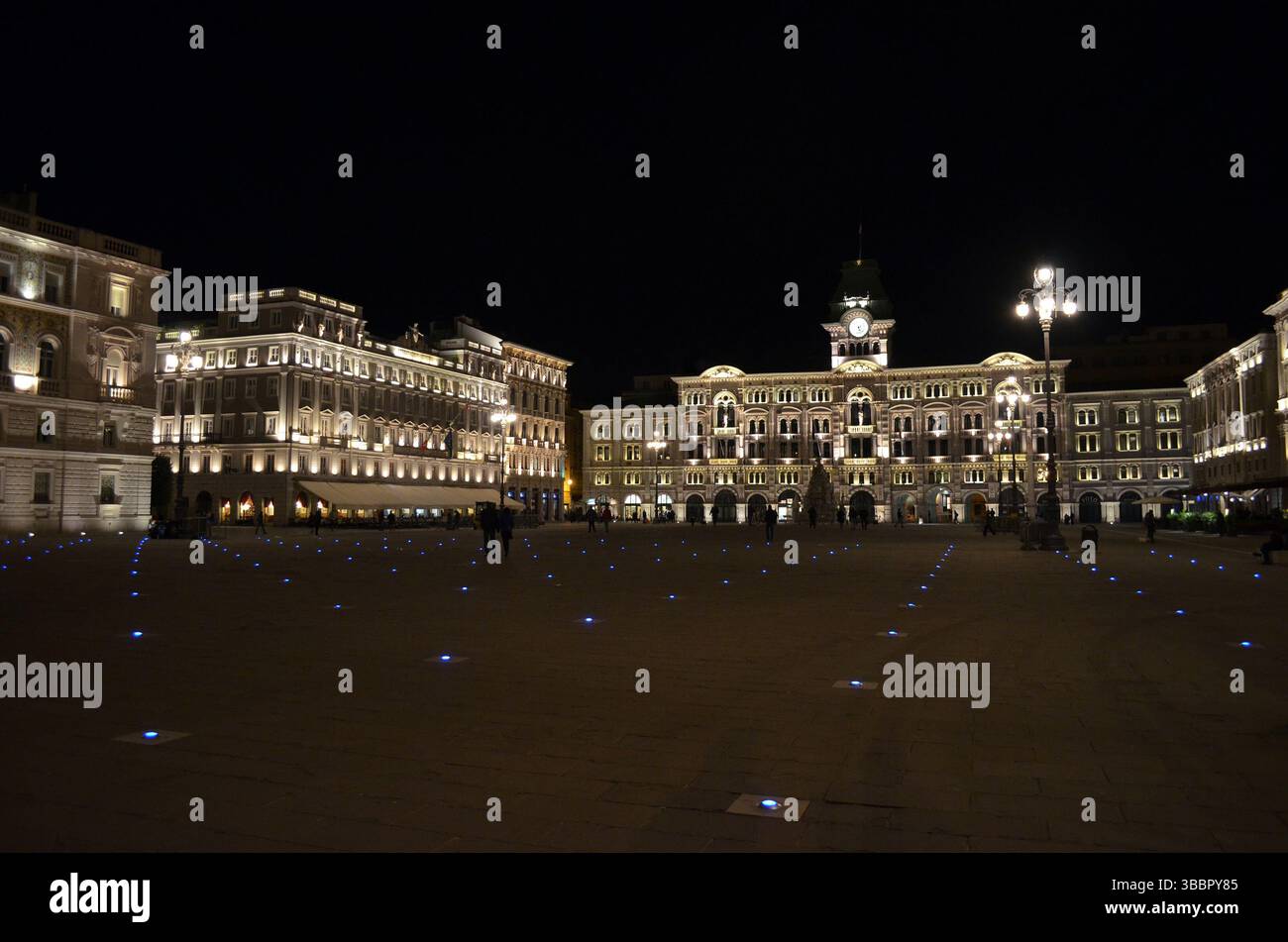 Trieste, Italy, Night view of Piazza Unità d’Italia with majestic city ...