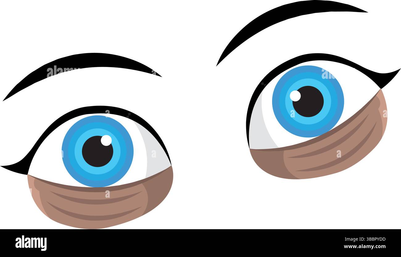 Blue tired cartoon eyes pair. Vector illustration Stock Vector Image ...