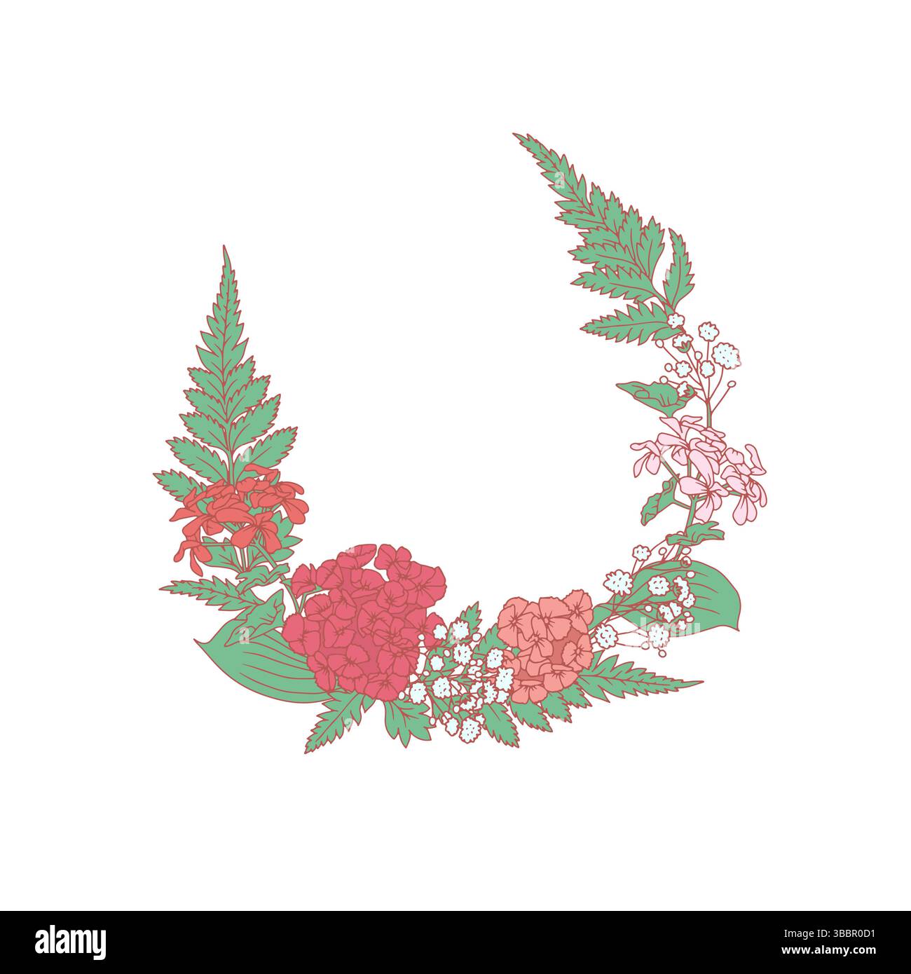 Hand drawn line art retro palette sweet william and geranium flowers ...