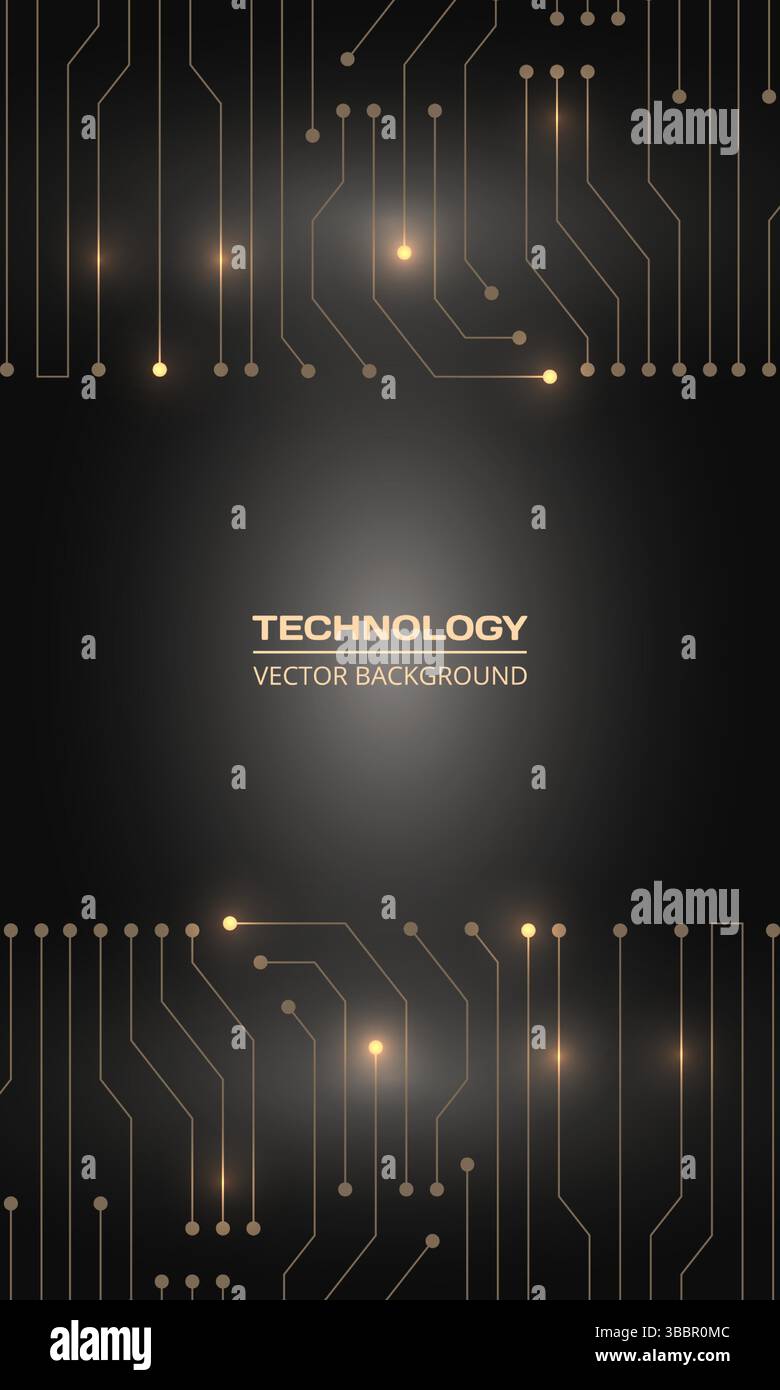 Dark grey and gold abstract technology vector vertical background ...