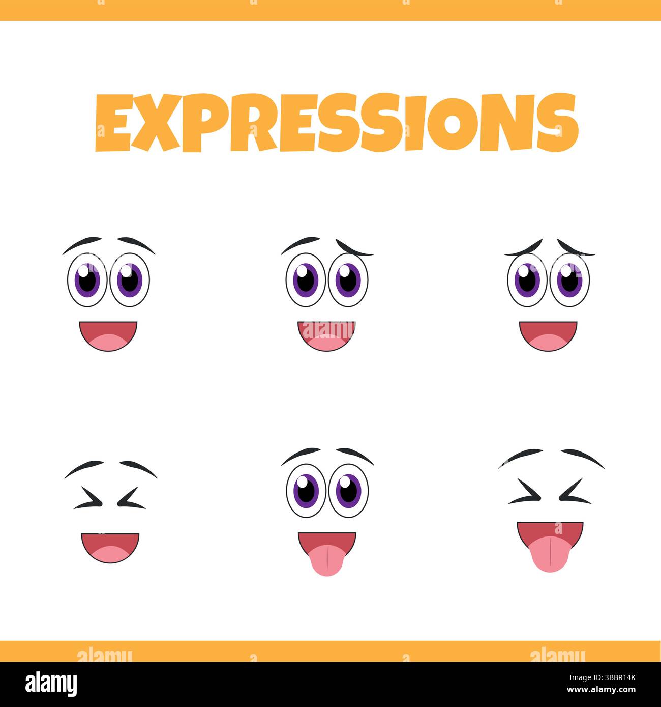 Set of cartoon face expressions. Vector illustration Stock Vector Image ...