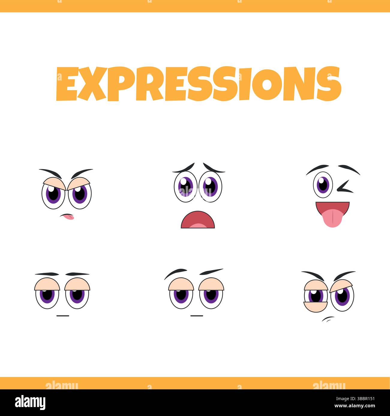 Set of cartoon face expressions. Vector illustration Stock Vector Image ...