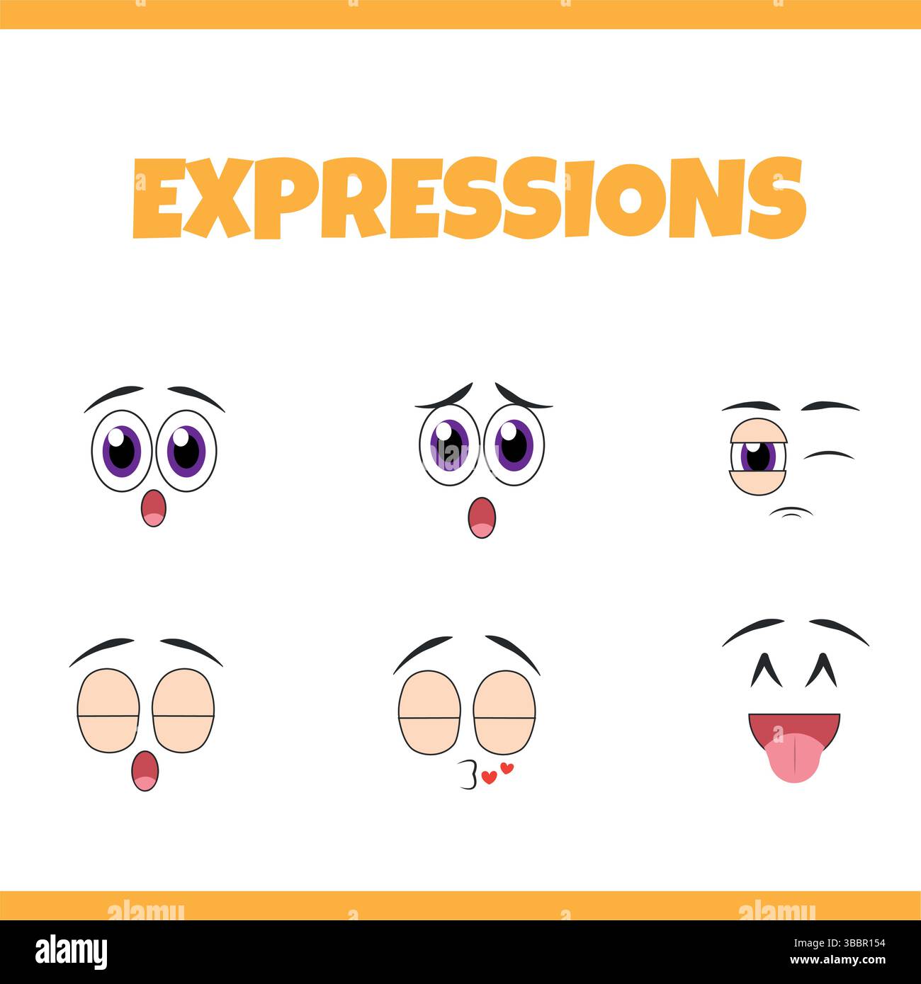 Set of cartoon face expressions. Vector illustration Stock Vector Image ...
