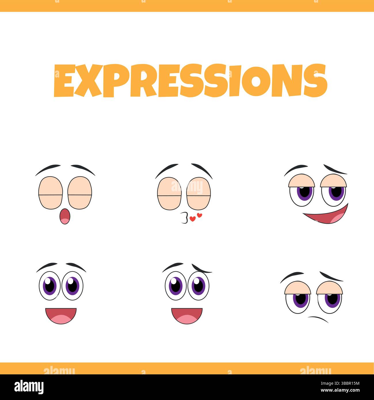 Set of cartoon face expressions. Vector illustration Stock Vector Image ...