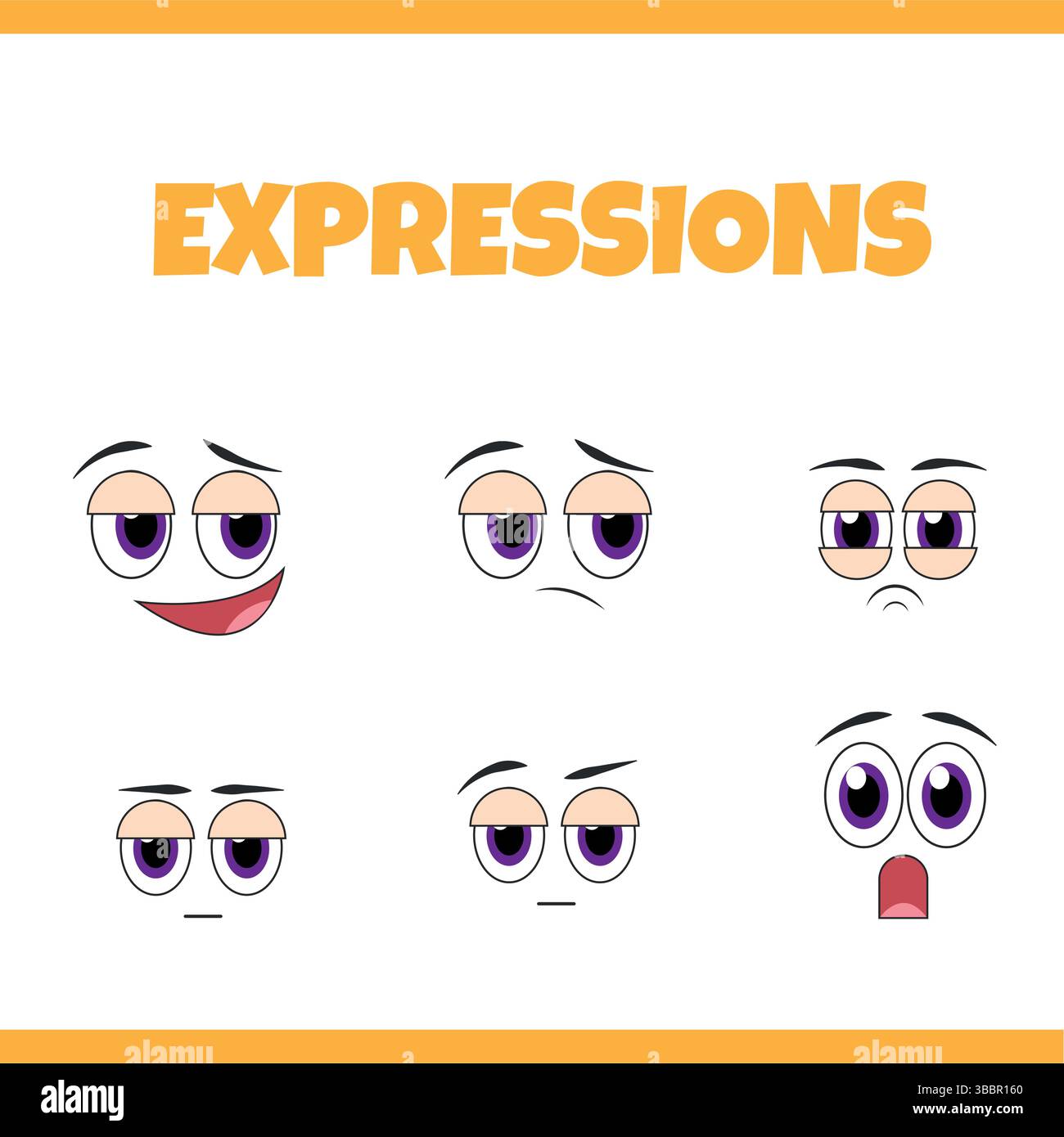 Set of cartoon face expressions. Vector illustration Stock Vector Image ...