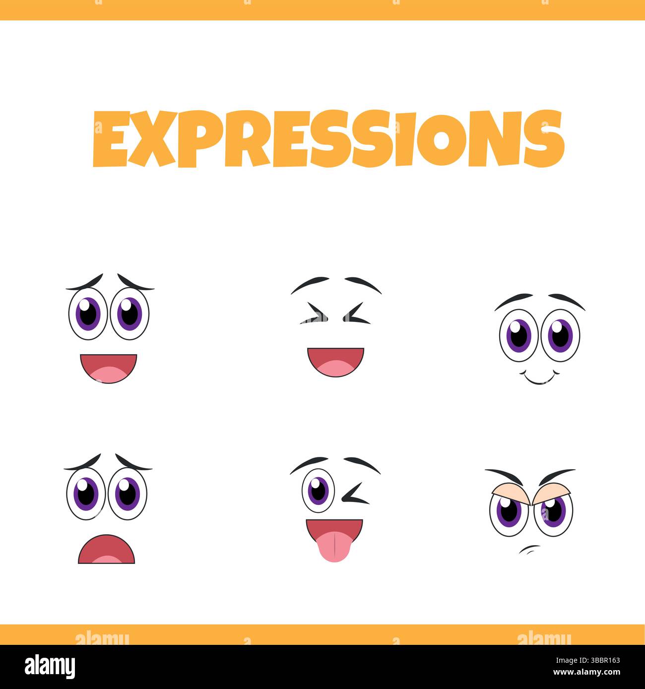 Set of cartoon face expressions. Vector illustration Stock Vector Image ...