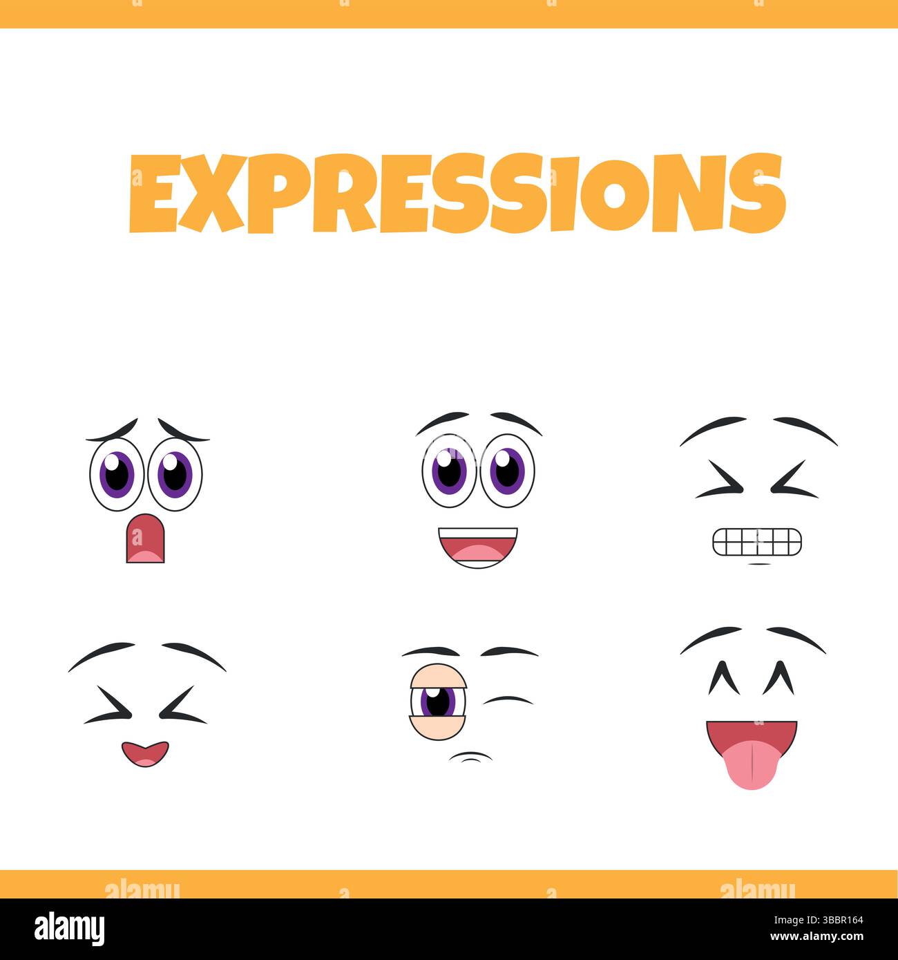 Set of cartoon face expressions. Vector illustration Stock Vector Image ...