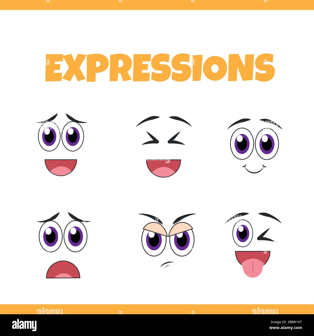 Set of cartoon face expressions. Vector illustration Stock Vector Image ...