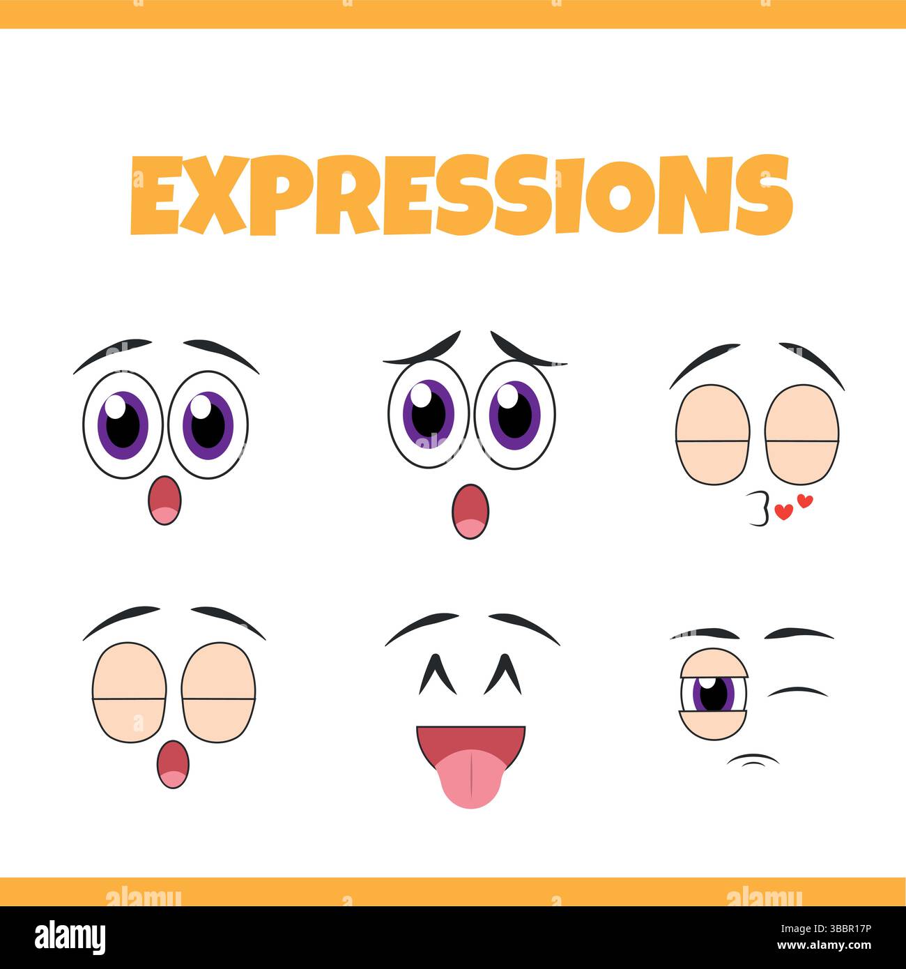 Set of cartoon face expressions. Vector illustration Stock Vector Image ...