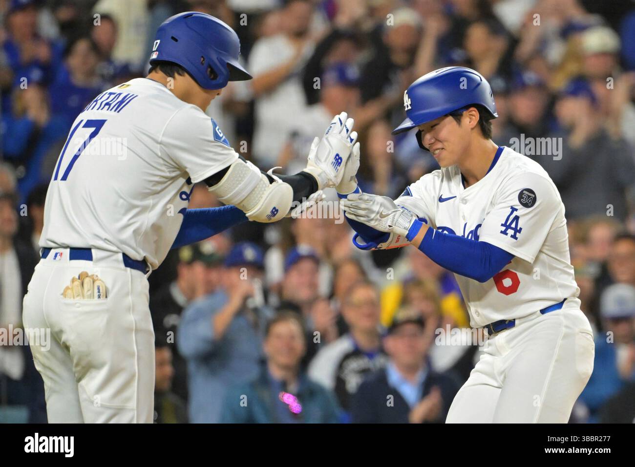 Los Angeles Dodgers Designated Hitter Shohei Ohtani 17 Congratulates