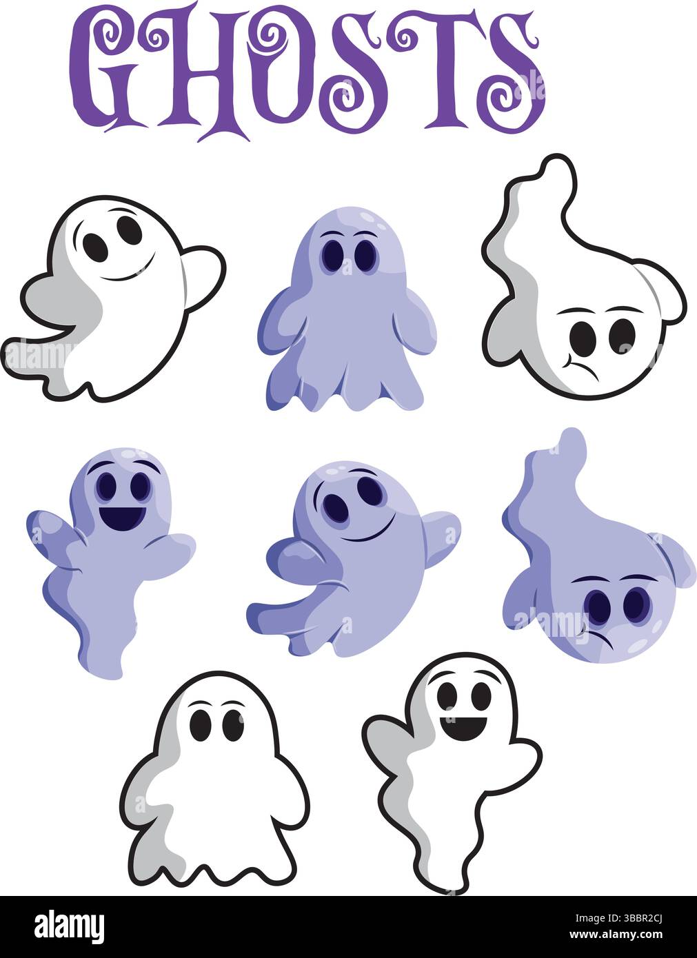 Set of cute halloween ghost characters Vector illustration Stock Vector ...
