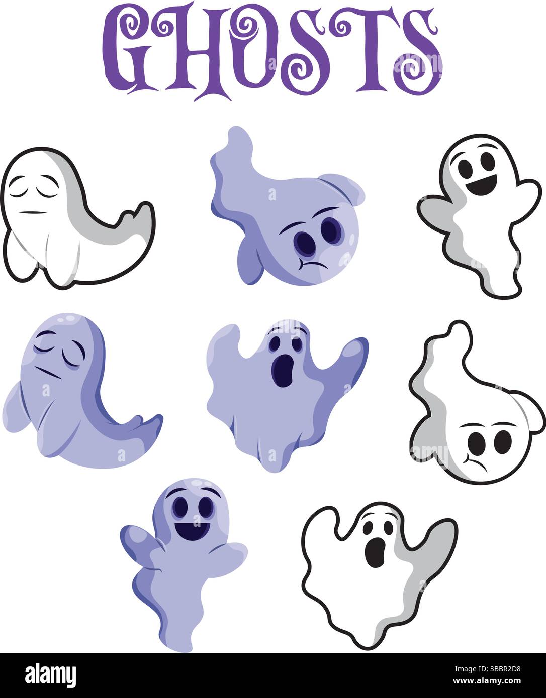 Set of cute halloween ghost characters Vector illustration Stock Vector ...