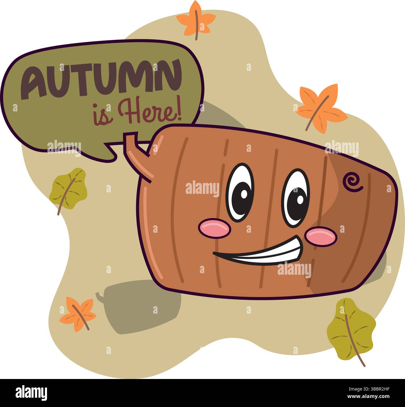 Cute happy autumn wooden log character Vector illustration Stock Vector ...