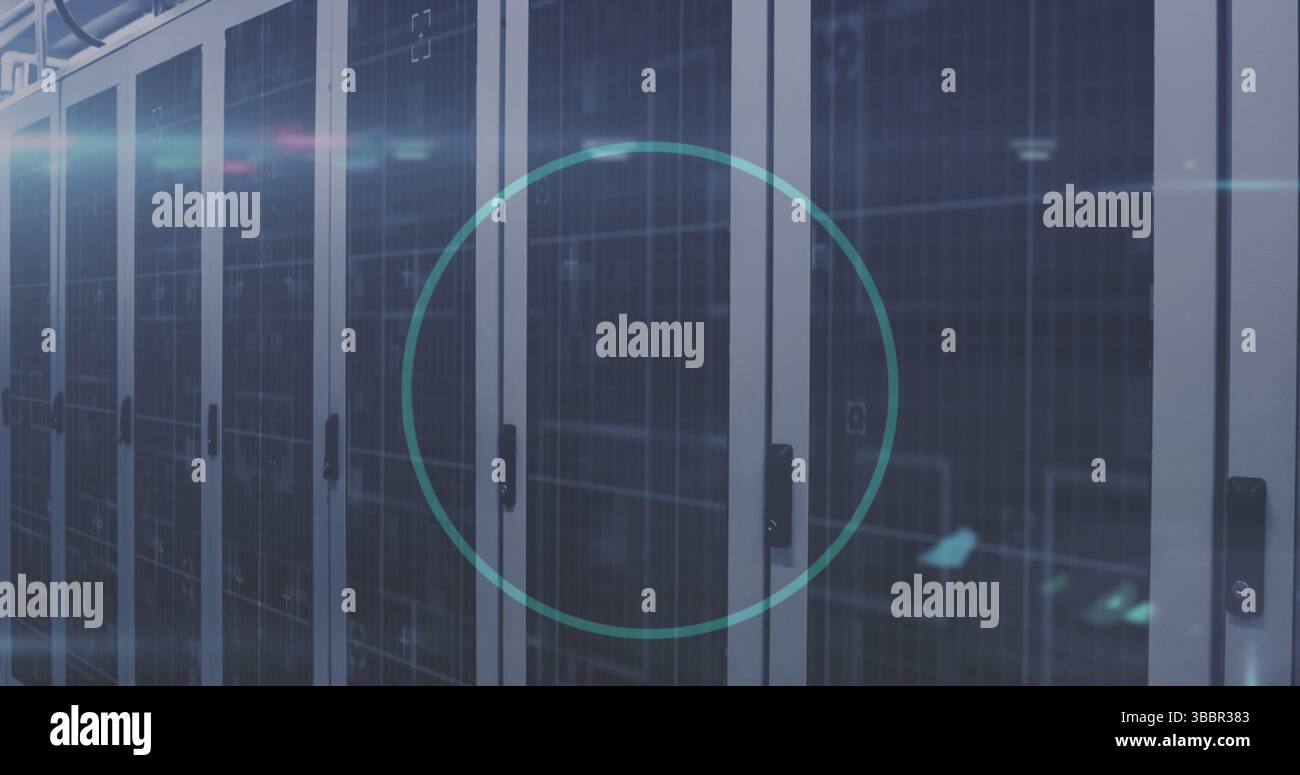 Highlighting main server cabinet through tinted glass doors in data ...