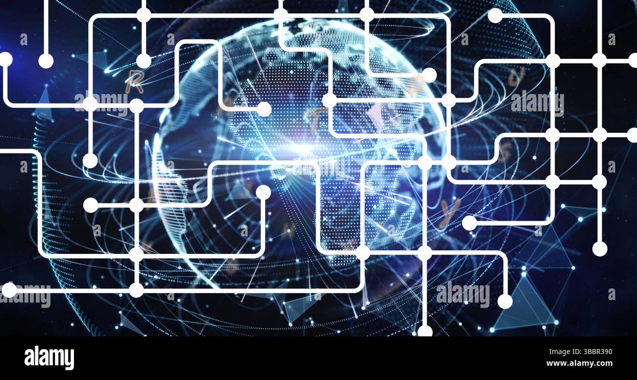 Image of network o connections over globe. global connections, data ...