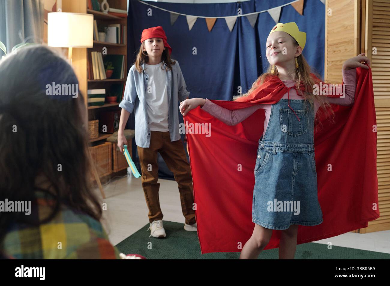 Group of children enjoying a playful moment dressed in colorful ...
