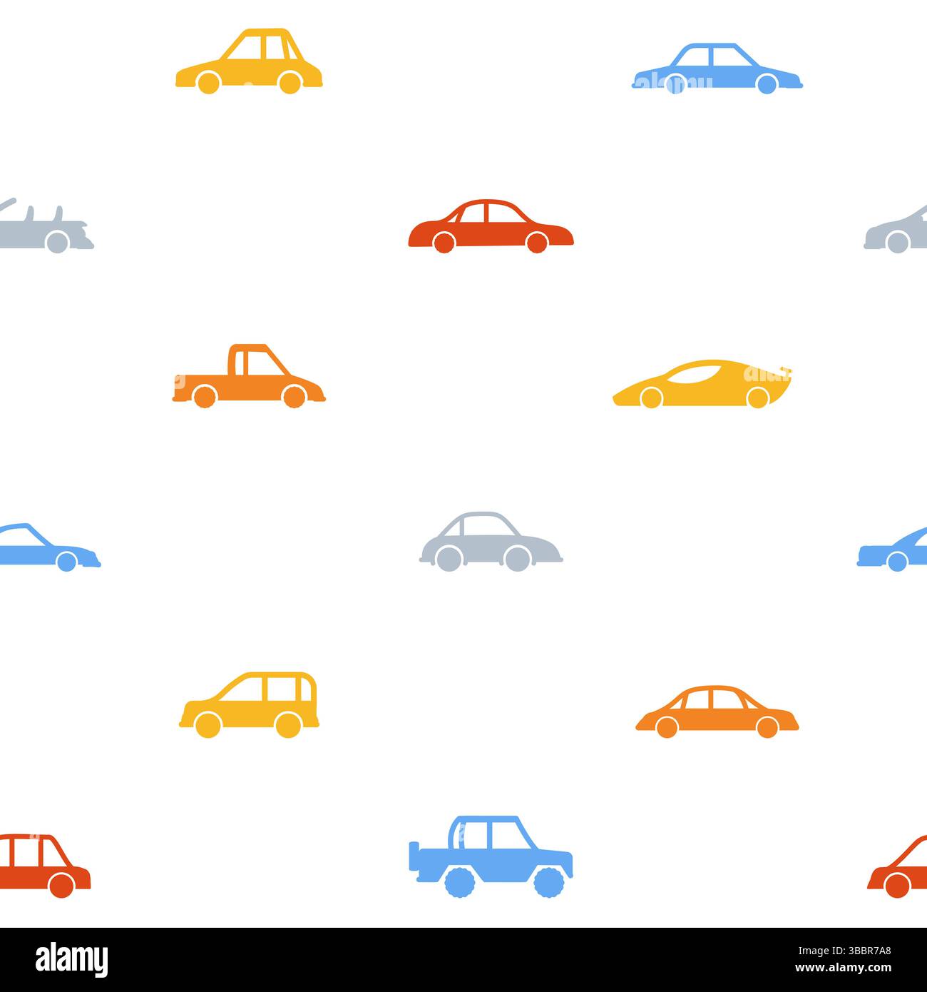 Car hand drawn cartoon seamless pattern. Different auto transport ...