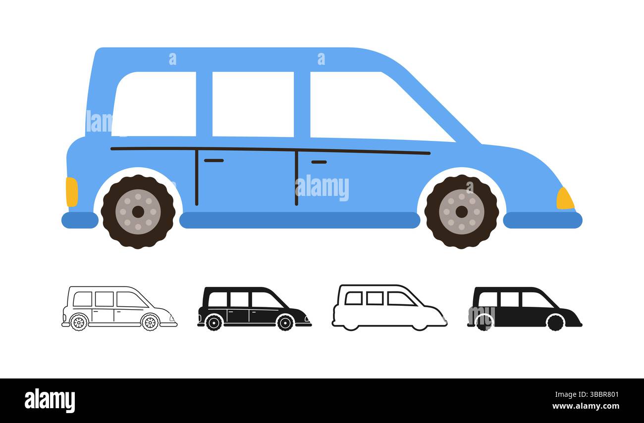 Car auto icon symbol cartoon set. Hand drawn minibus automobile for ...