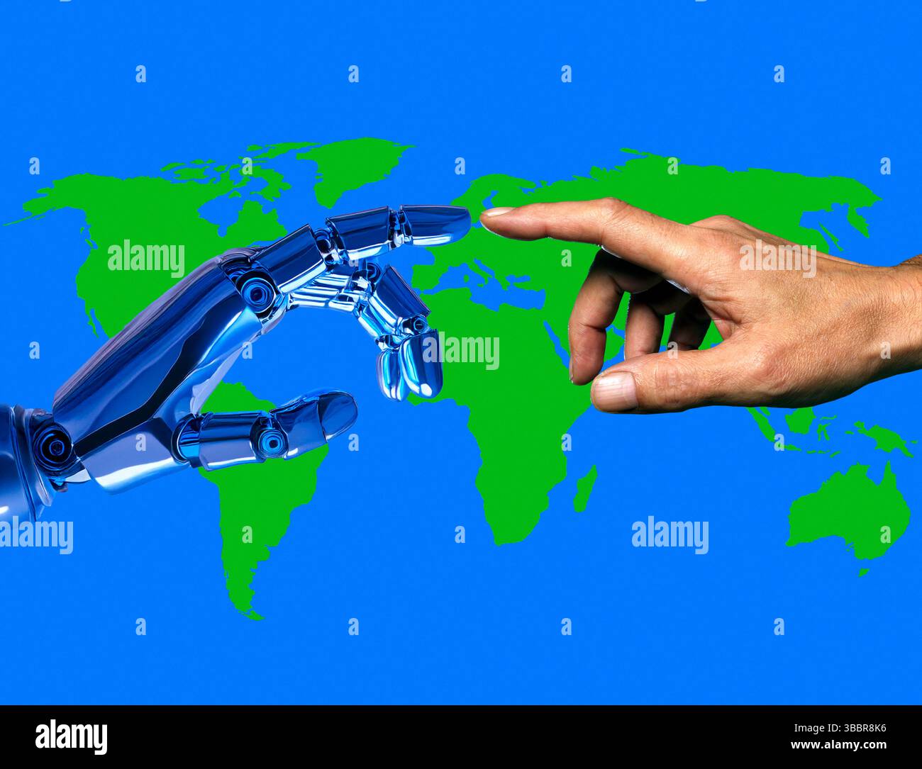 Illustration of a robotic hand touching a human hand Stock Photo - Alamy